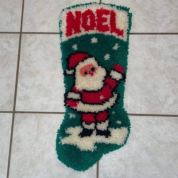 Holiday | Vintage Noel Latch Hook Stocking Santa Wall Hanging ...